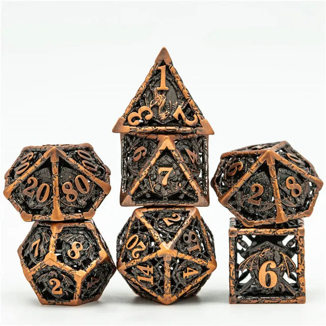 Hollow Flying Dragon & Shield Metal 7PCS Dice Set | The Quest Suppliers